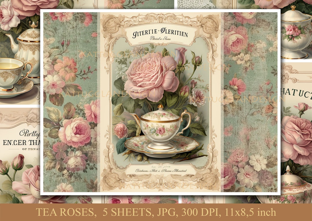 Tea Roses, Digital Download, Junk Journal, Scrapbooking, Clip Art ...