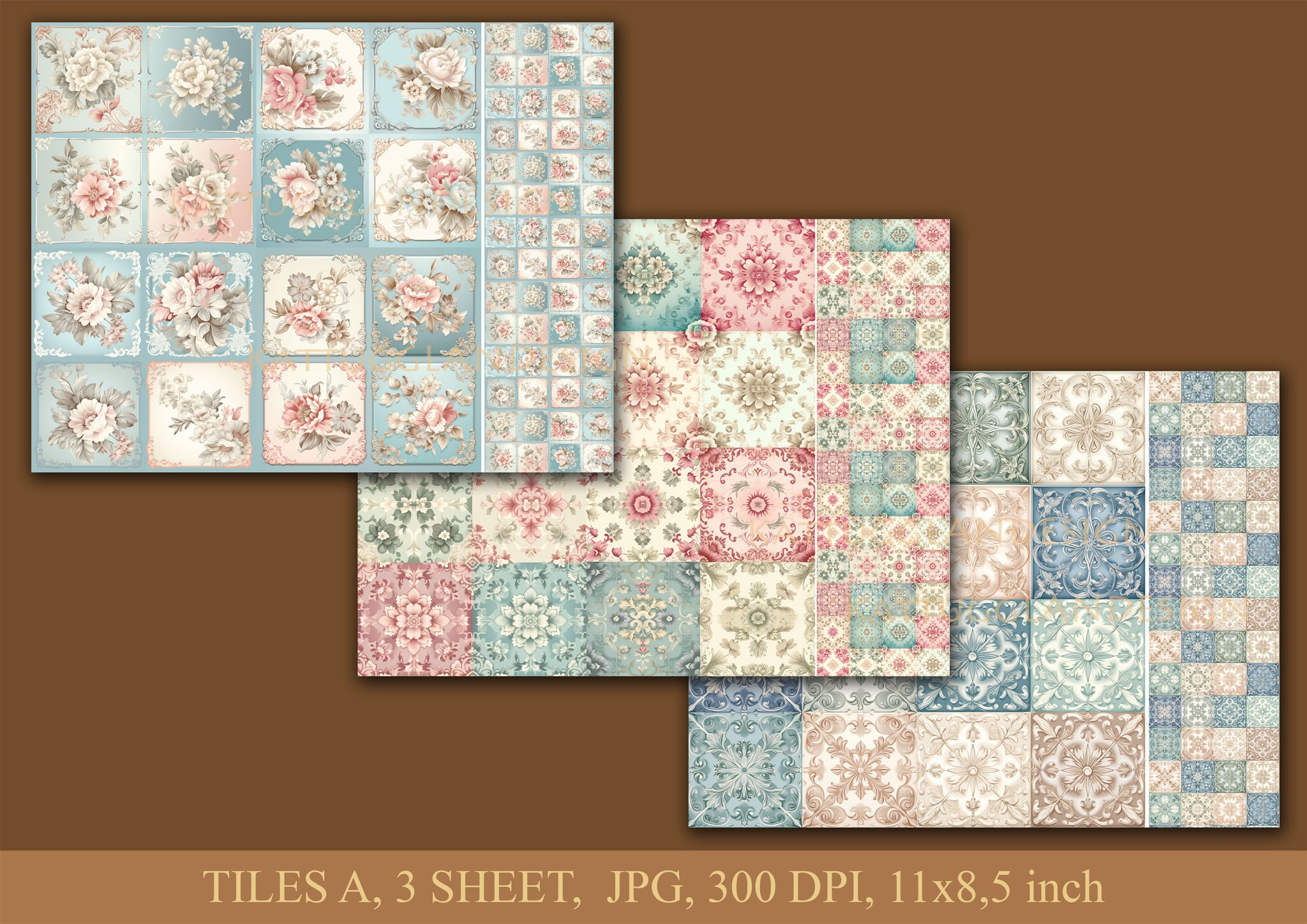 Tiles A, Digital Download, Junk Journal, Scrapbooking, Commercial Use ...