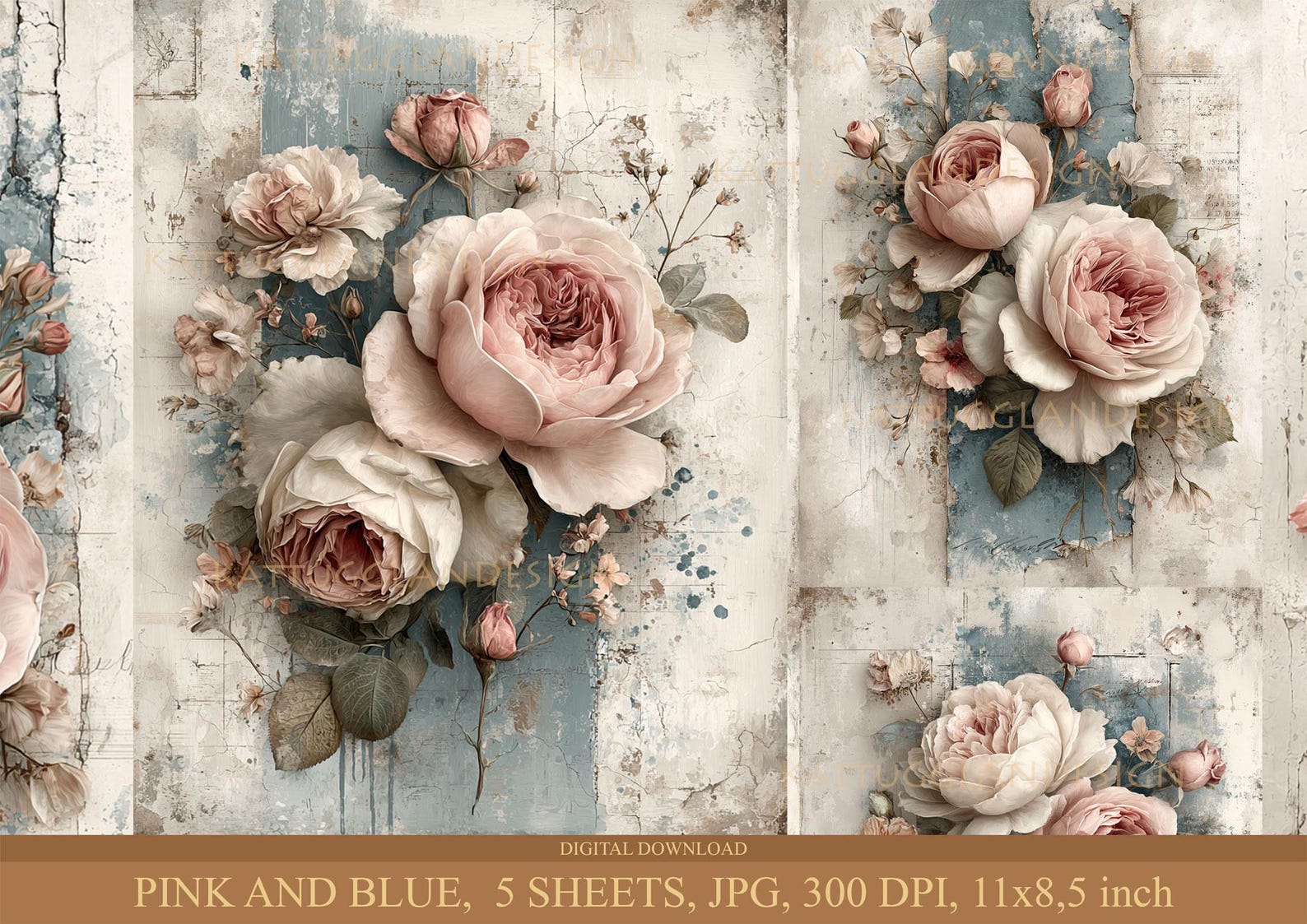 Pink and Blue, Digital Download, Junk Journal, Scrapbooking, Commercial ...