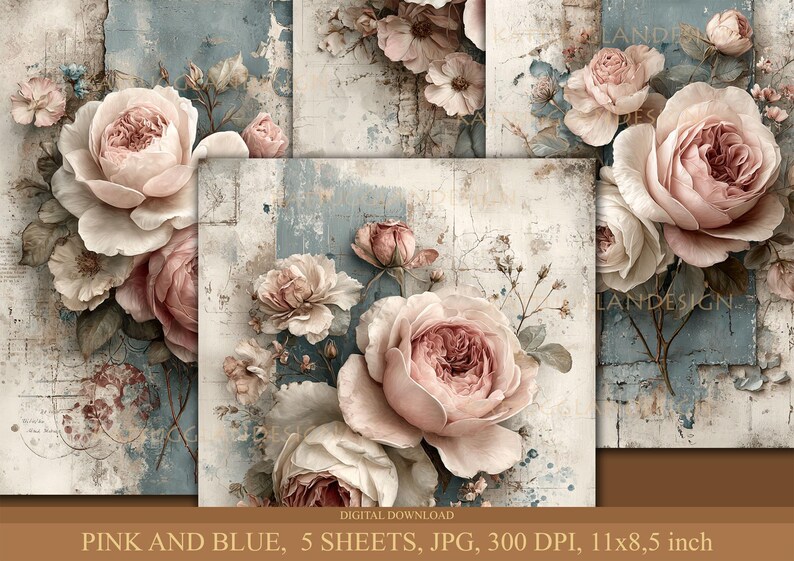 Pink and Blue, Digital Download, Junk Journal, Scrapbooking, Commercial ...