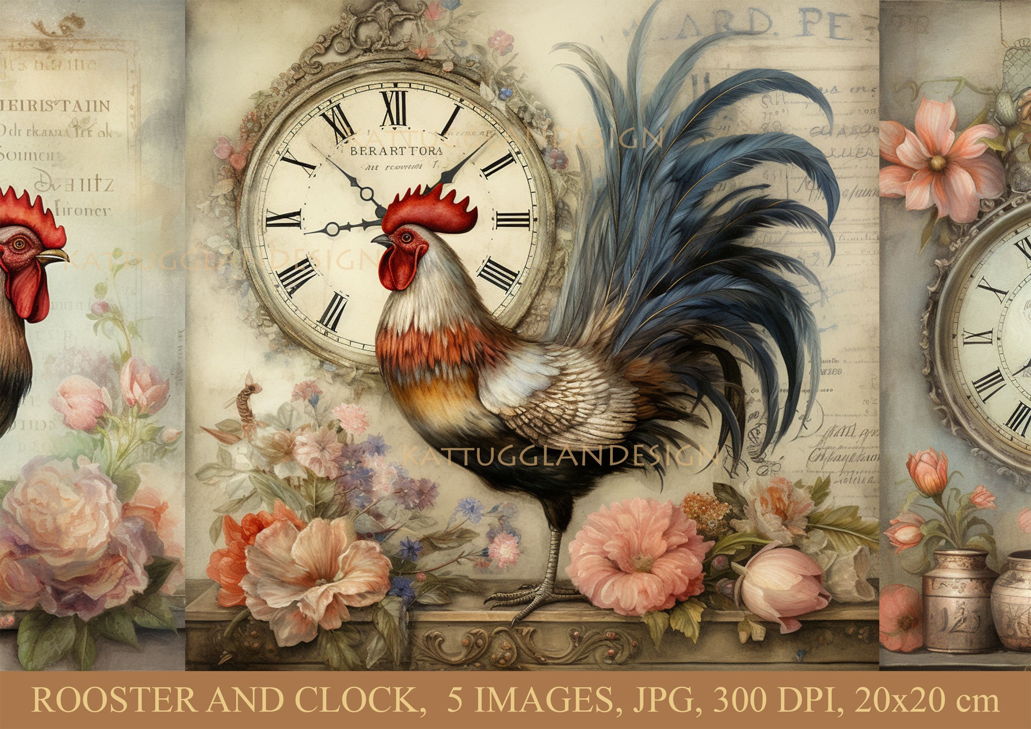 Rooster and Clock Digital Download Commercial Use - Etsy