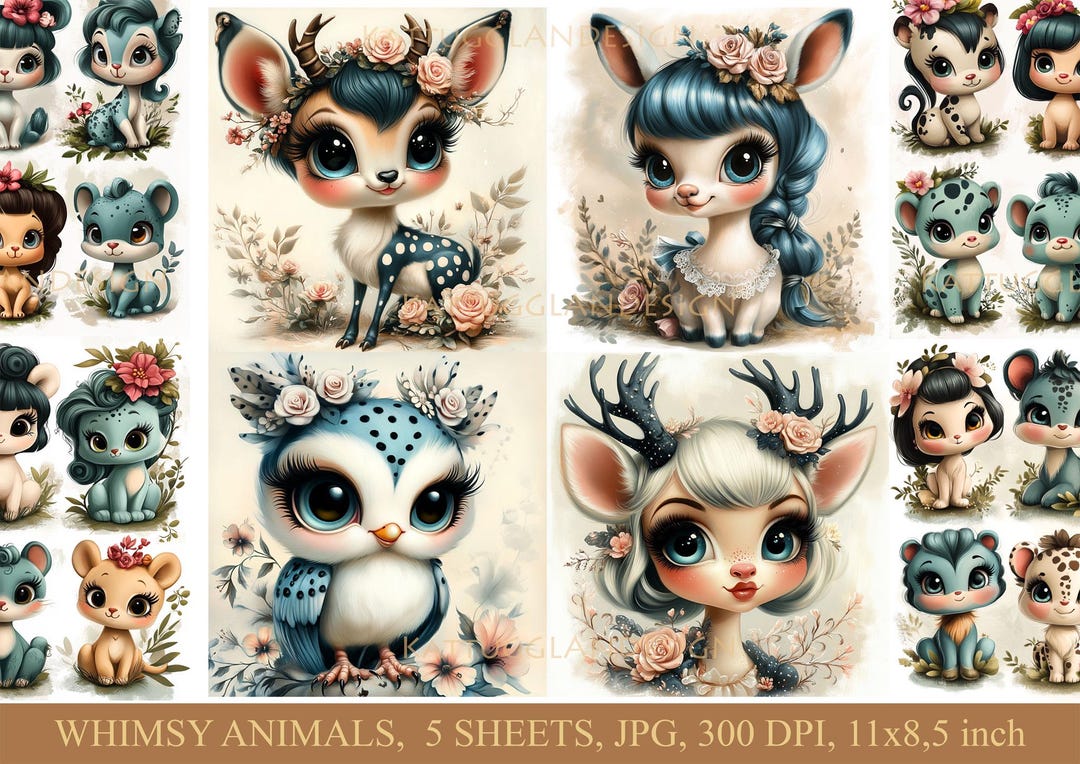 Whimsy Animals, Digital Download, Junk Journal, Scrapbooking, Clip Art ...