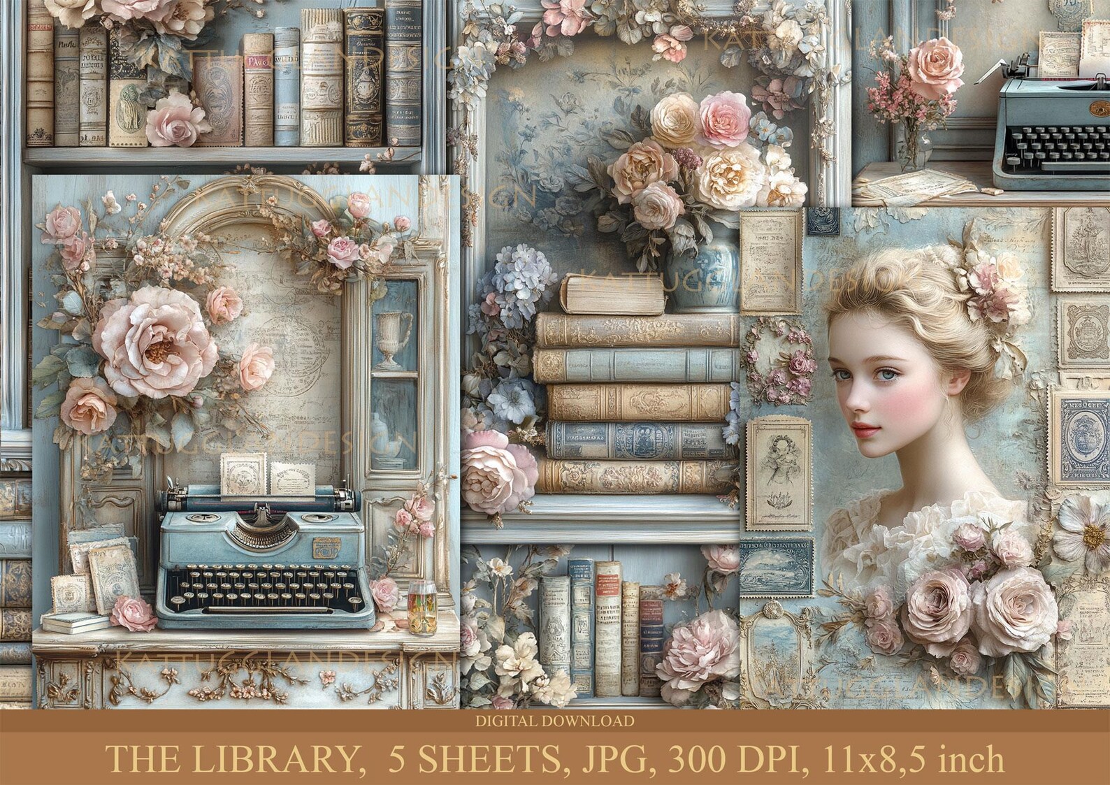 The Library, Digital Download, Junk Journal, Scrapbooking, Commercial ...