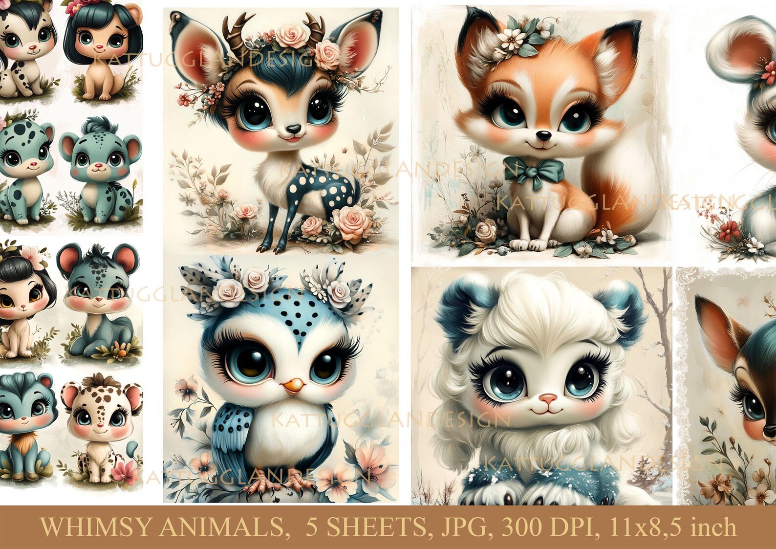 Whimsy Animals, Digital Download, Junk Journal, Scrapbooking, Clip Art ...