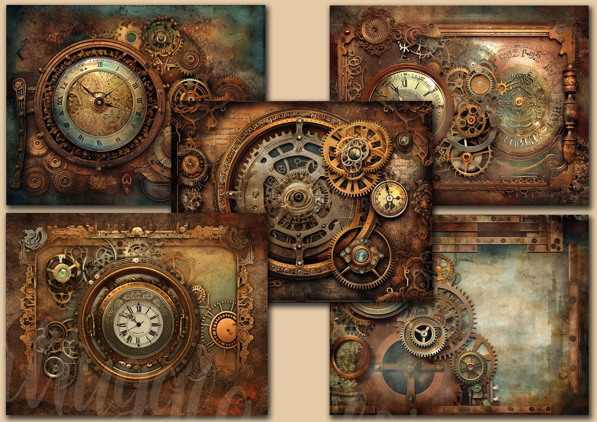Steampunk Backgrounds, 5 Images,, Clipart, Digital Download ...
