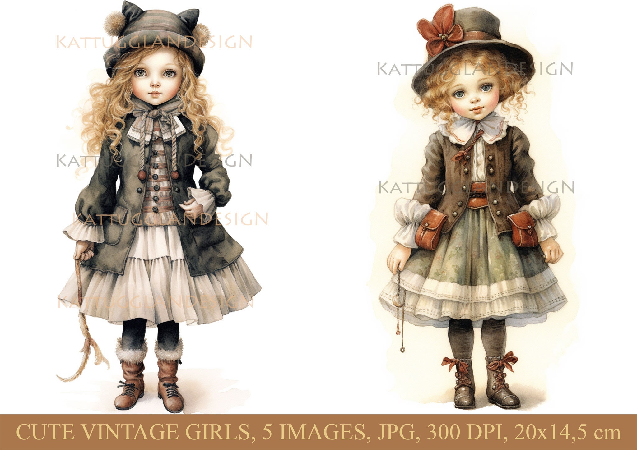 Cute Vintage Girls, Dolls, Digital Download, Commersial Use, Journal ...