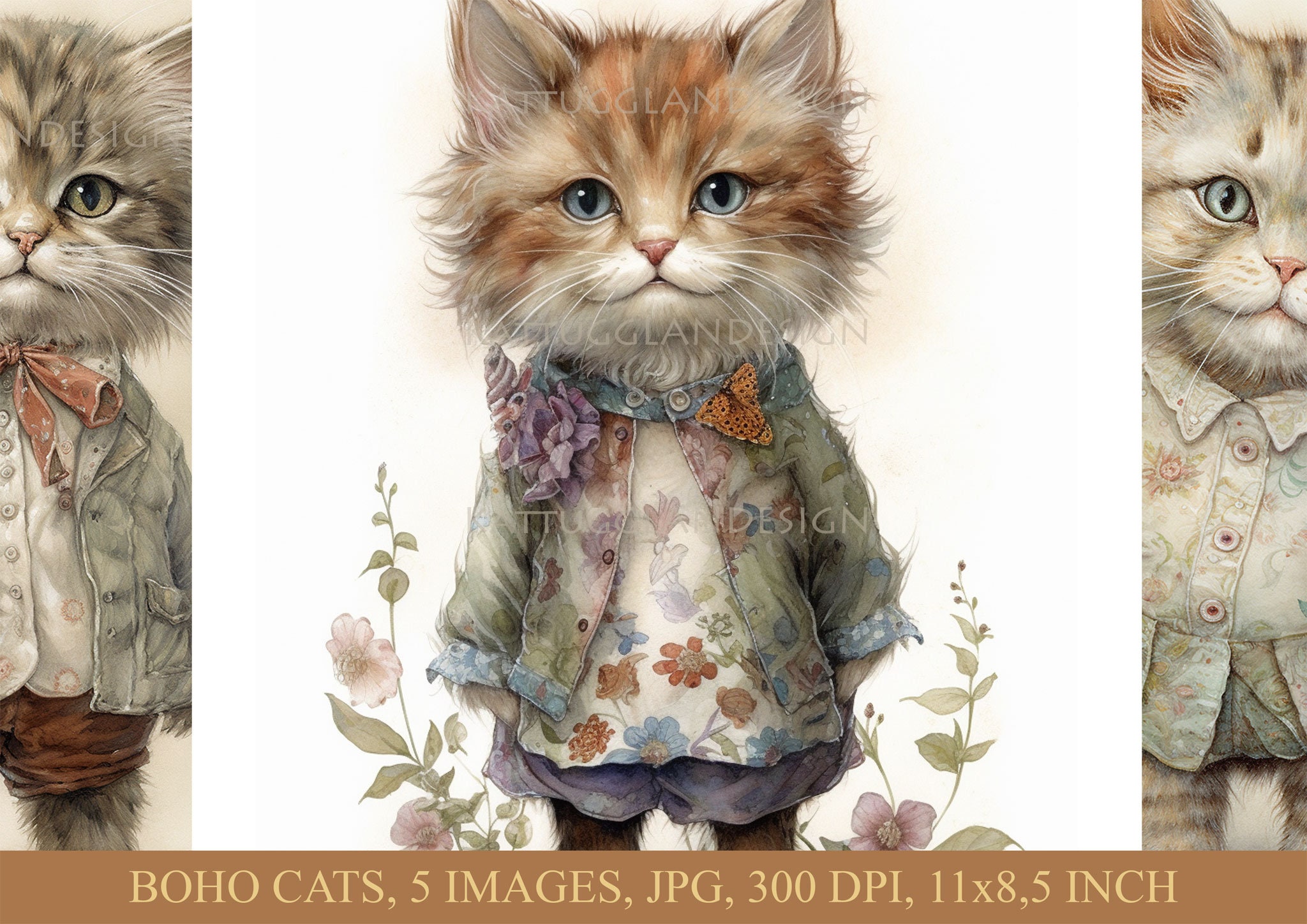 Cats Boho 5 Sheets Clipart Watercolor Digital Download - Etsy