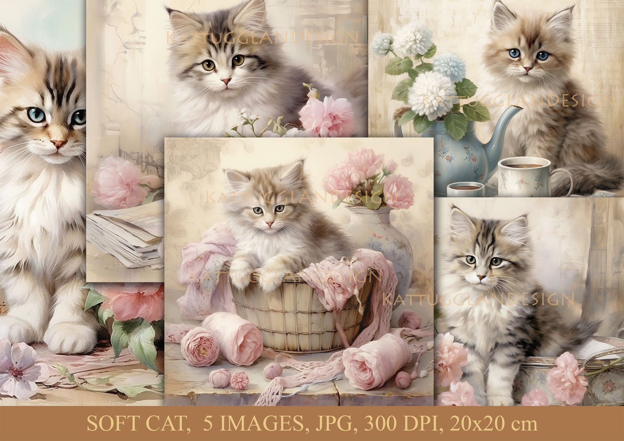 Soft Cats, Digital Download, Ephemera, Junk Journal, Scrapbooking, Clip ...