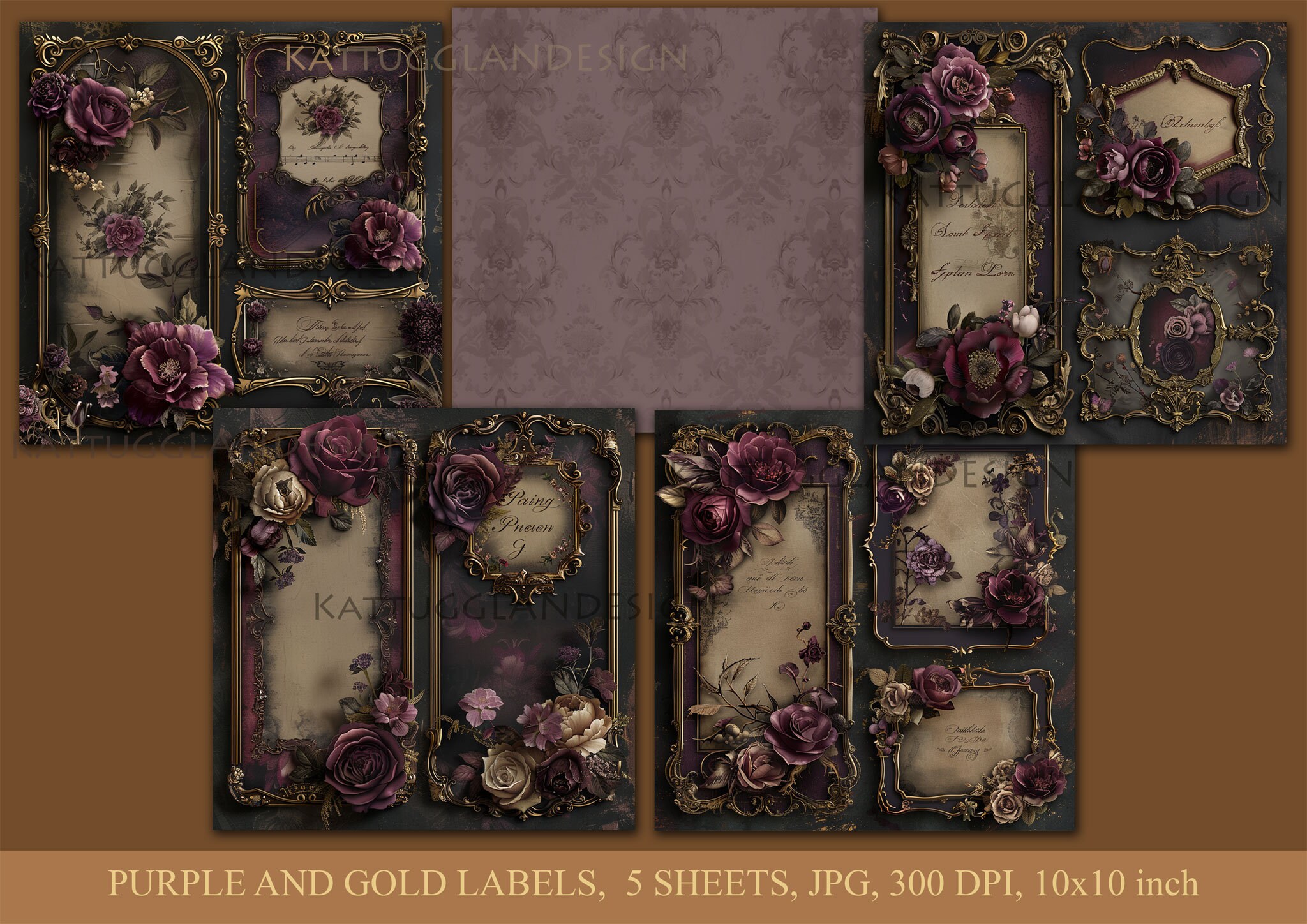 Purple and Gold Labels, Digital Download, Commercial Use, Scrapbooking ...