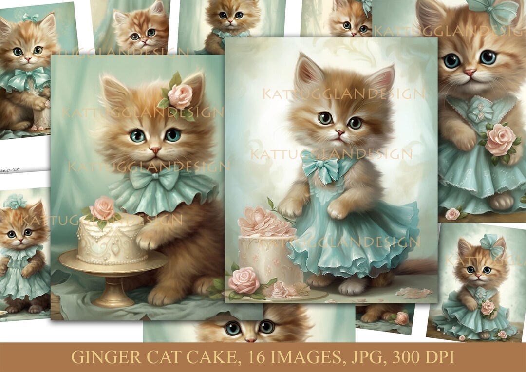 Ginger Cat Cake, Cat, Cardmaking, Commercial Use, Digital Download ...