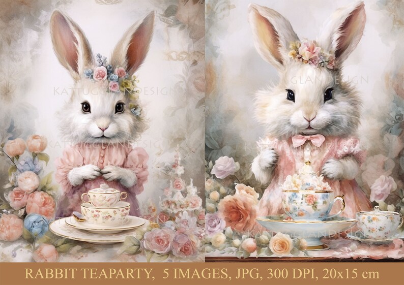 Rabbit Teaparty, Digital Download, Scrapbooking, Junk Journal ...