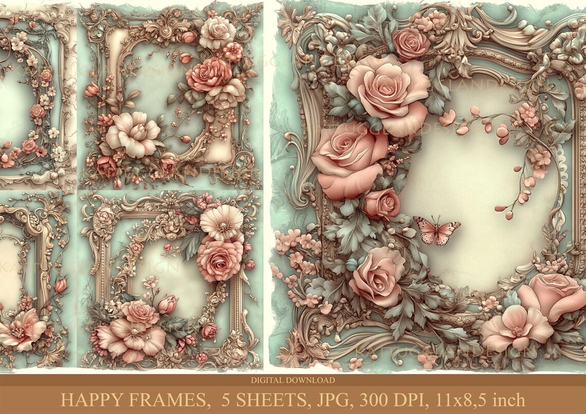 Happy Frames, Digital Download, Junk Journal, Scrapbooking, Commercial ...