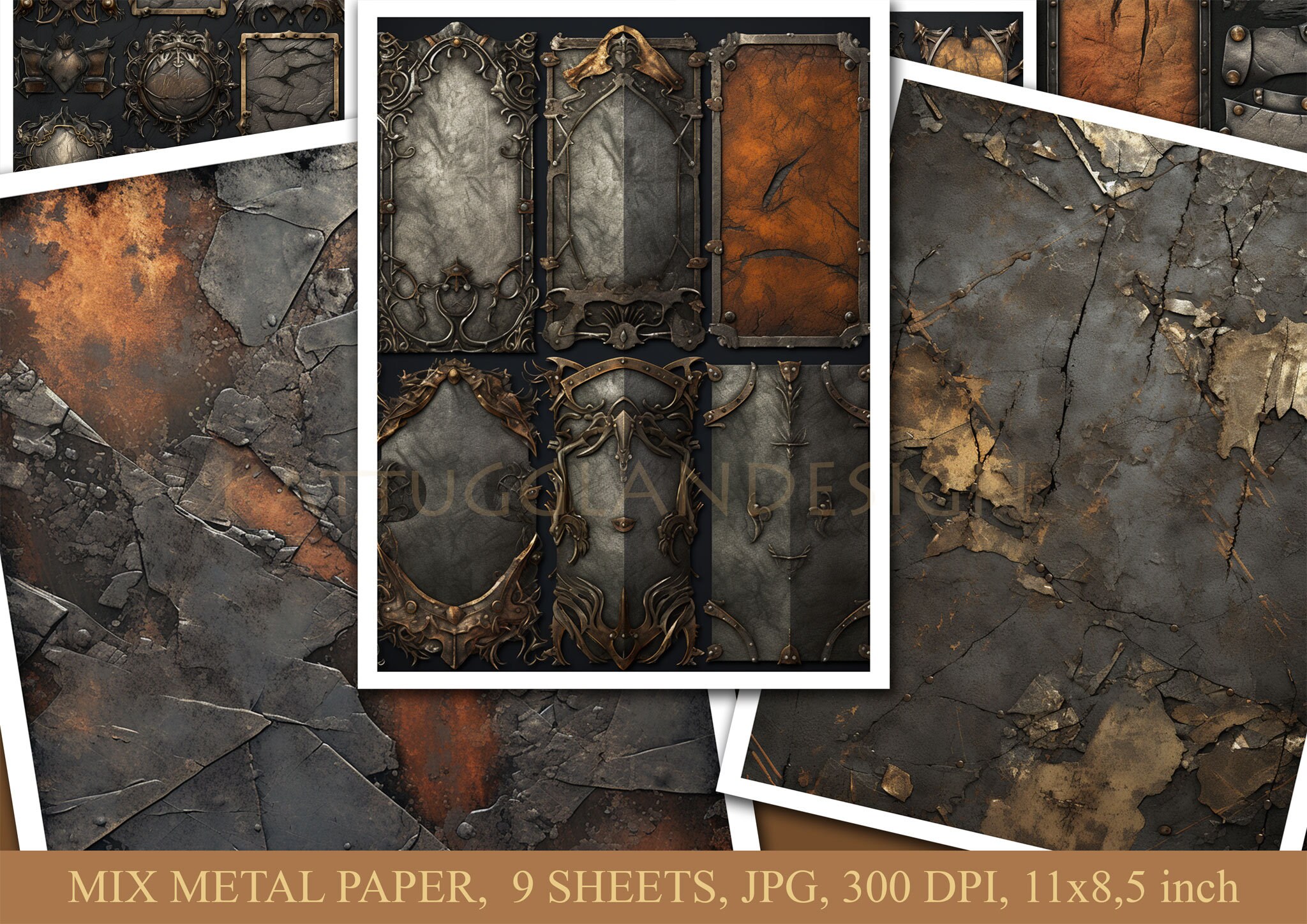 Mix Metal, Digital Download, Backgrounds, Junk Journal, Scrapbooking ...