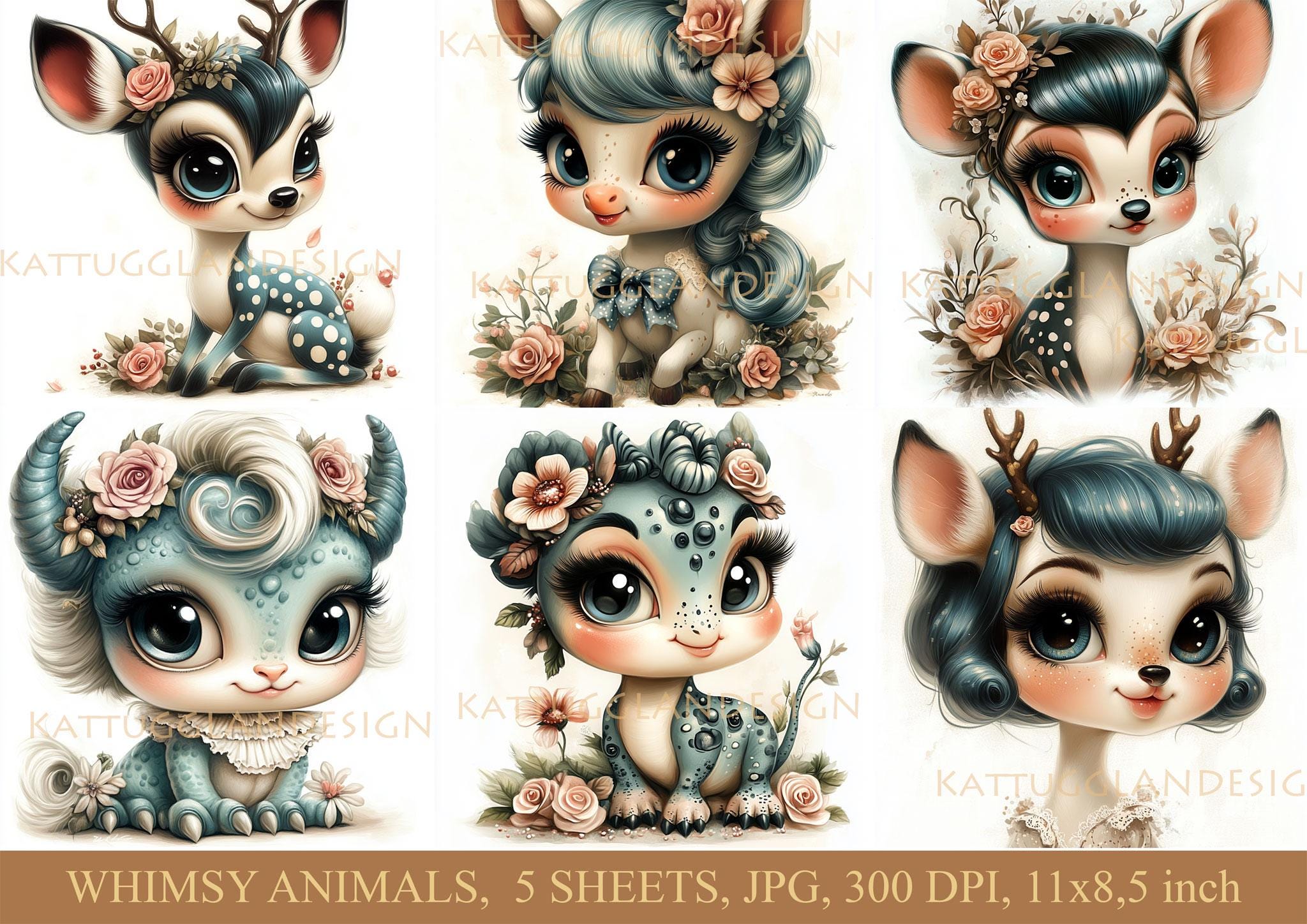 Whimsy Animals, Digital Download, Junk Journal, Scrapbooking, Clip Art ...