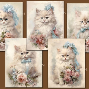 Cat, Cream, Roses, Digital Download, Scrapbooking, Junk Journal ...