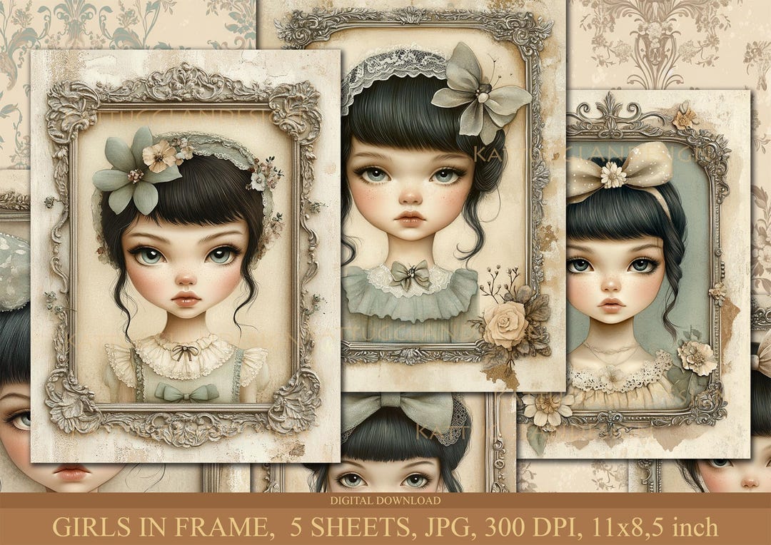 Girls in Frame, Digital Download, Junk Journal, Scrapbooking ...