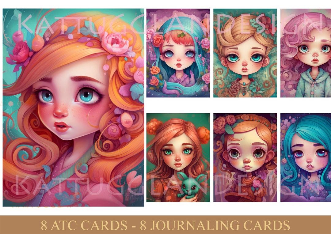 ATC Cards, Girls, Digital Download,junk Journal Cards, Digital Paper ...