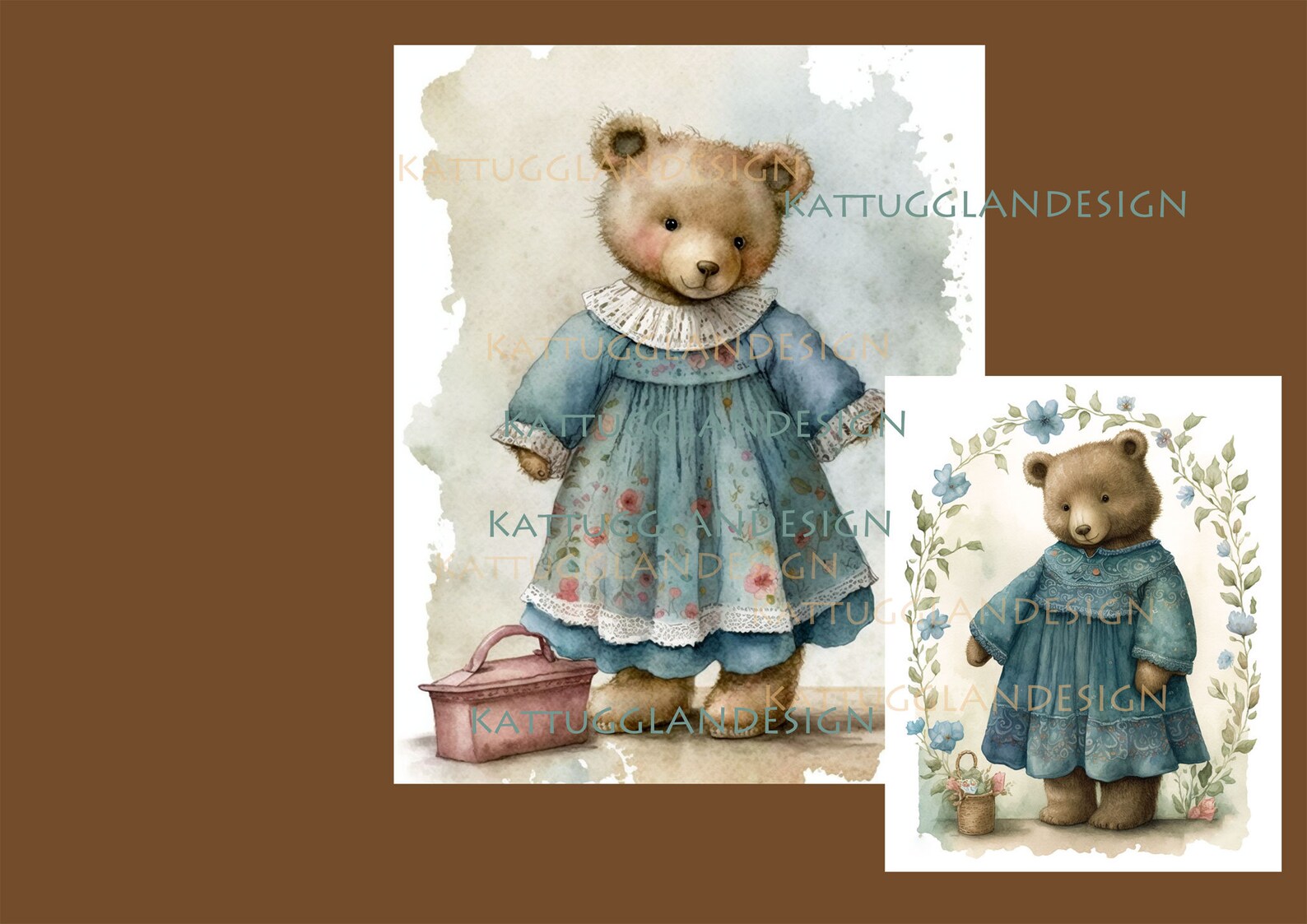 Teddy Girl in Blue Dress, Watercolor, Digital Download, Commersial Use ...