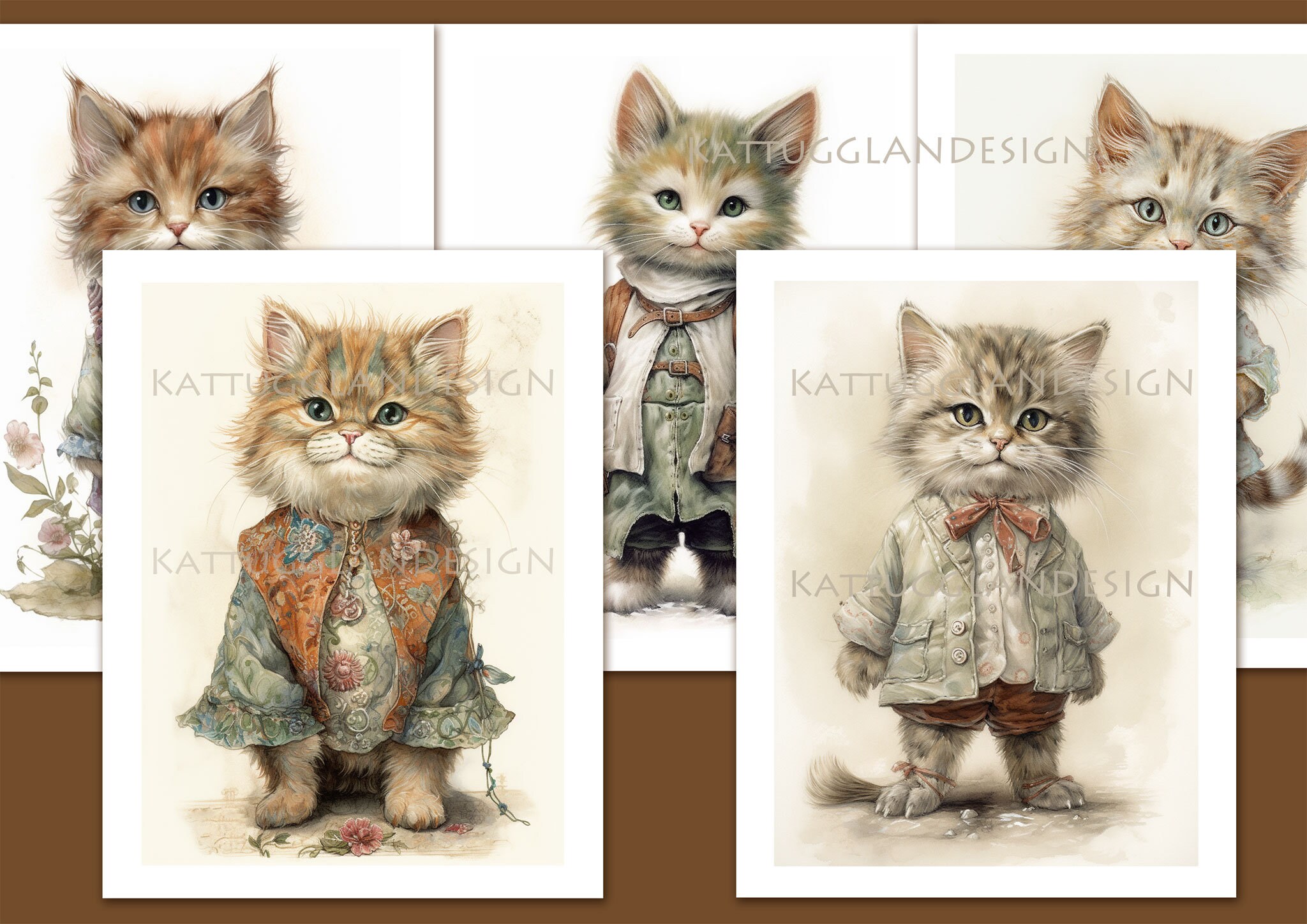 Cats Boho 5 Sheets Clipart Watercolor Digital Download - Etsy