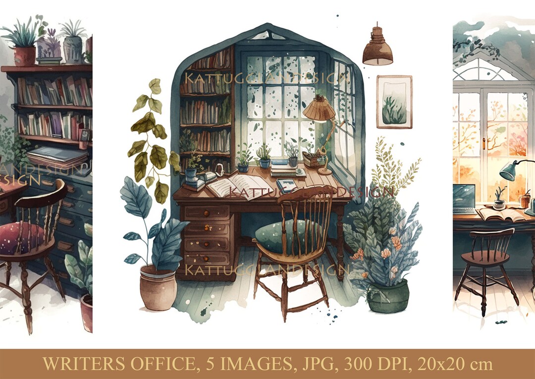 Writers Office, Watercolor, Digital Download, Commersial Use ...