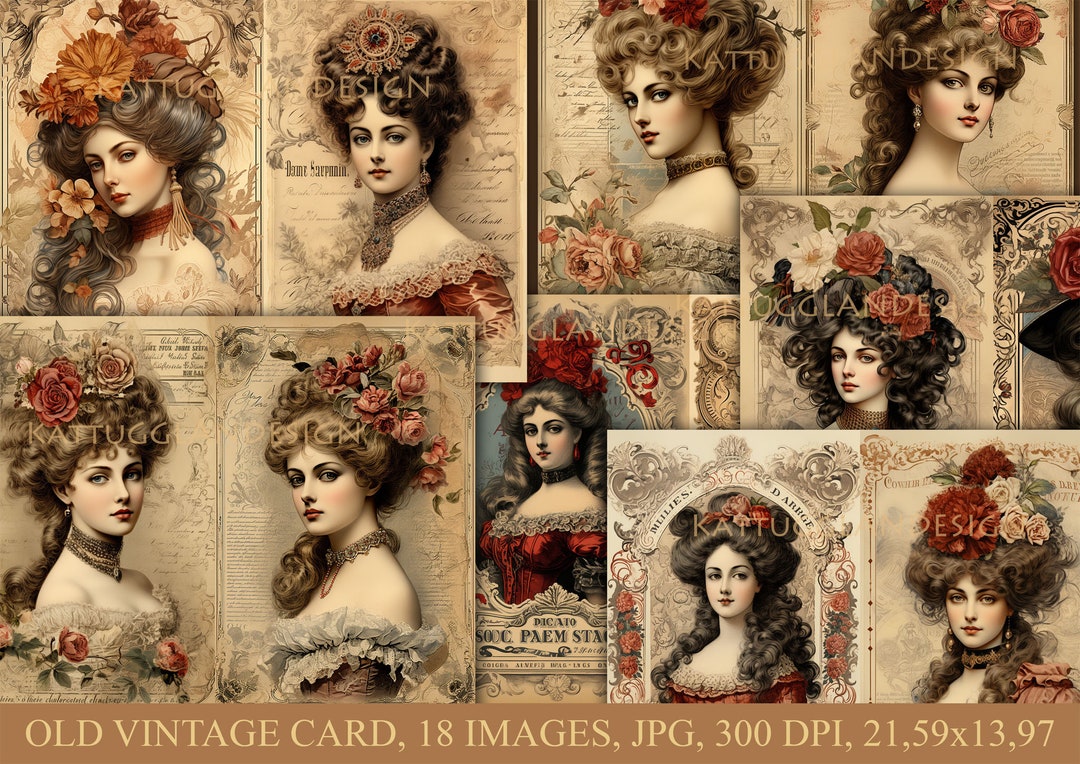 Old Vintage Cards, Woman, Ladys, Digital Download, Commercial Use ...