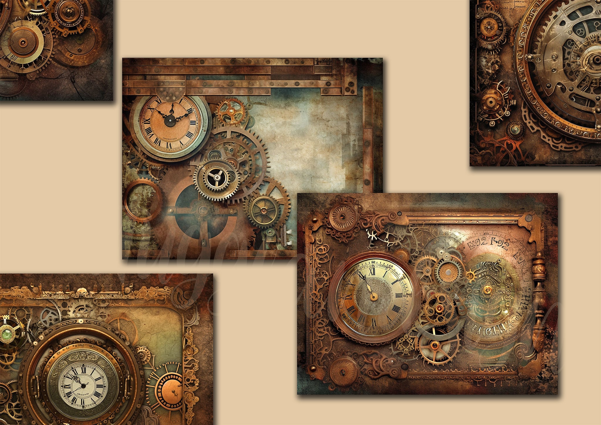 Steampunk Backgrounds, 5 Images,, Clipart, Digital Download ...