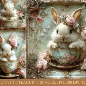 Rose Bunny in Teacup, Digital Download, Junk Journal, Scrapbooking ...