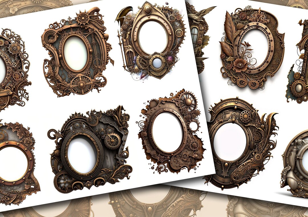 Steampunk Frames, Steampunk, Printable, Digital Download, Commercial Use, Ephemera, Junk Journal ...