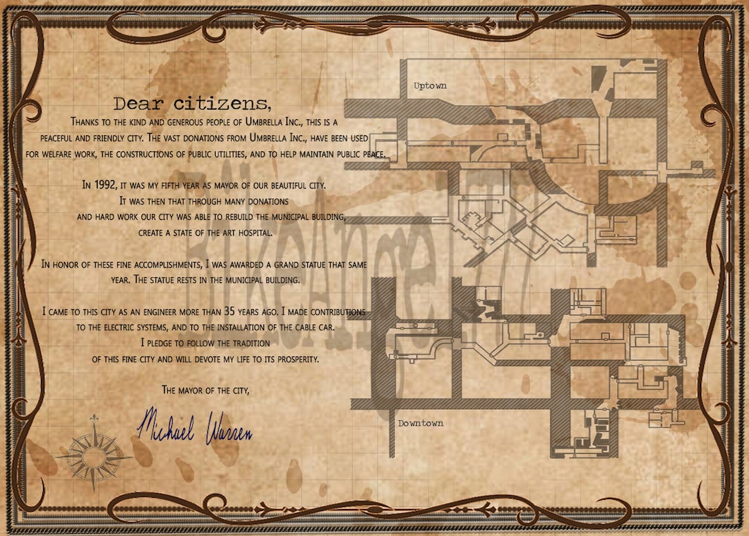 Resident Evil Inspired Resident Evil 3 Raccoon City Mayor Map Welcome ...