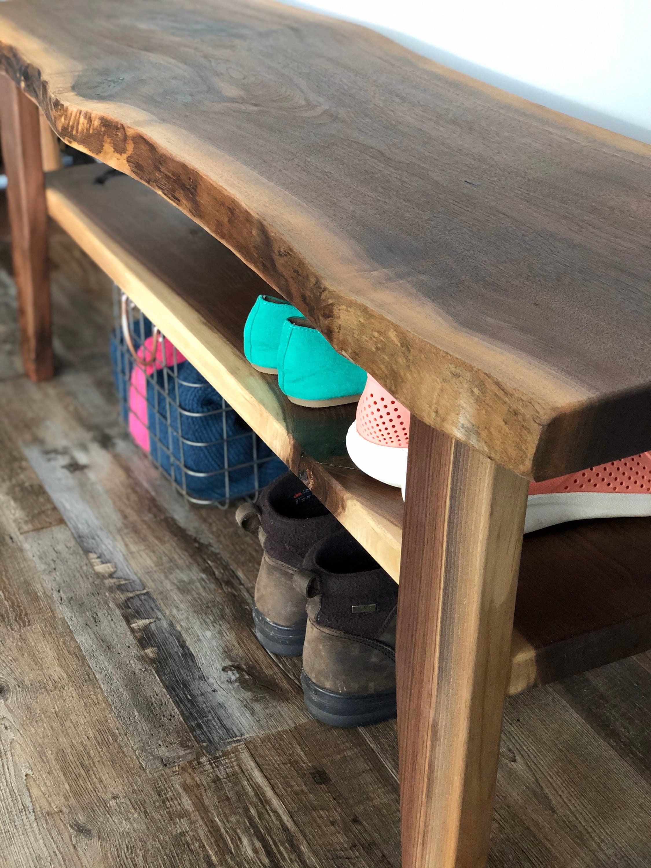 Rustic Live Edge Wood Bench Wood Shoe Bench Shoe Storage - Etsy Canada