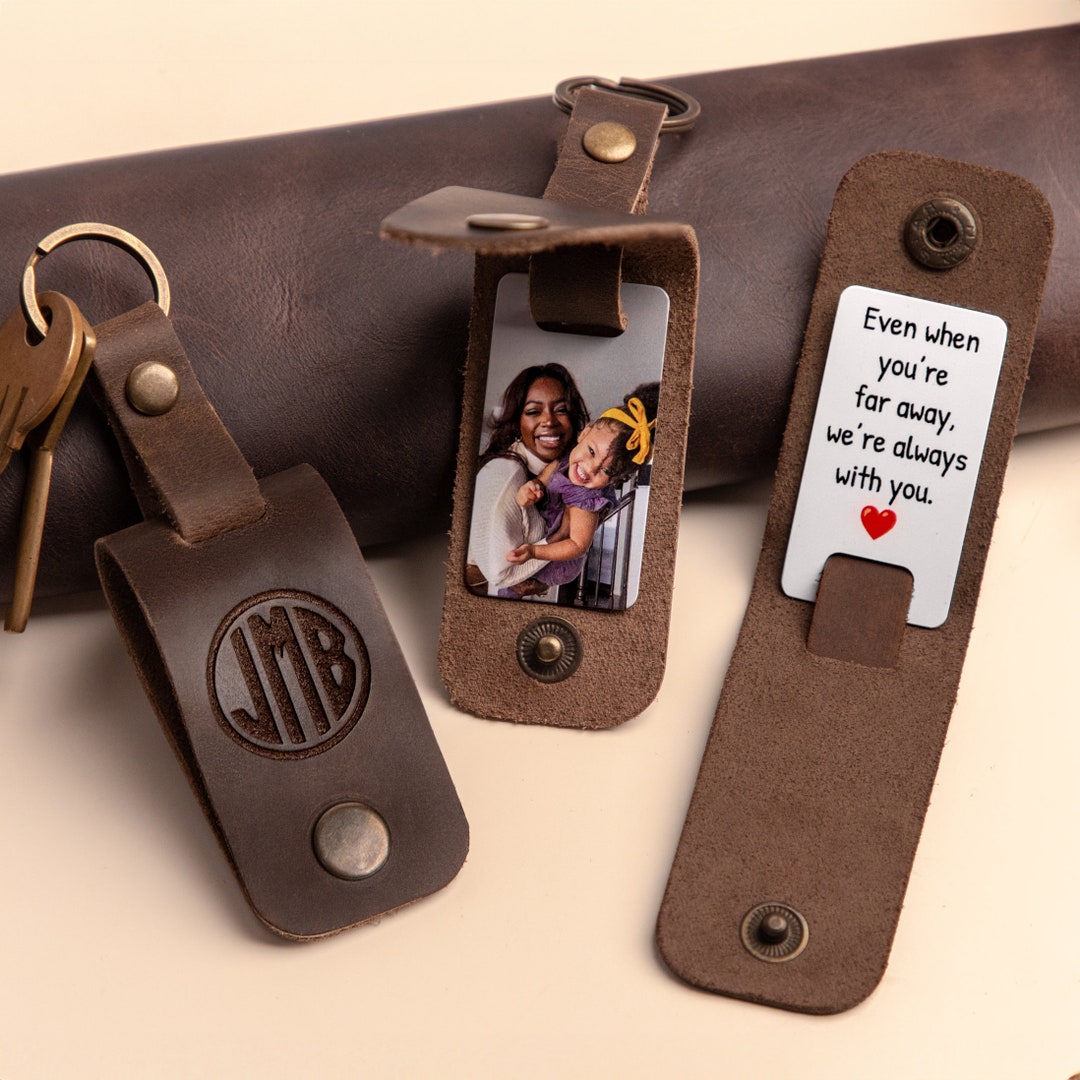 Personalized Leather Keychain With Family Photo for Daddy, Personalized ...