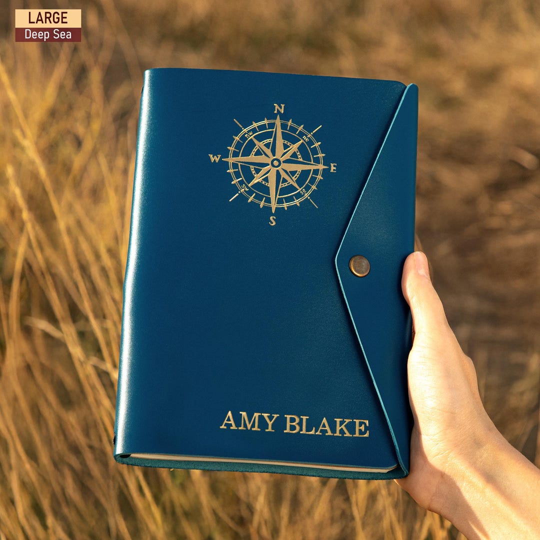 Personalized Leather Notebook With Compass, Journal With Embossed ...