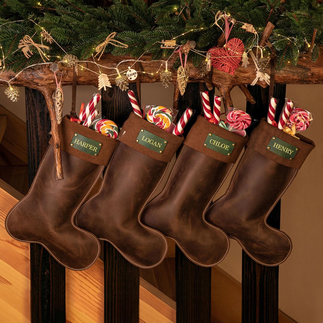 Personalized Luxury Leather Christmas Stocking – Large Holiday Decor ...