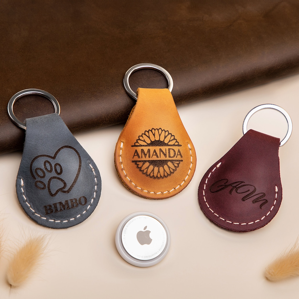 Leather Air Tag Keychain, Apple Tag Keychain, Leather Air Tag Keychain ...