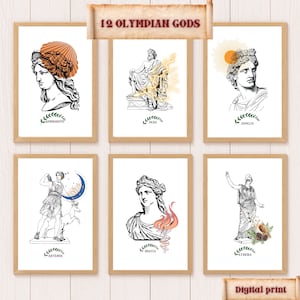 12 Olympian Gods Wall Art Set, Greek Mythology Aesthetic, Hellenic Home ...