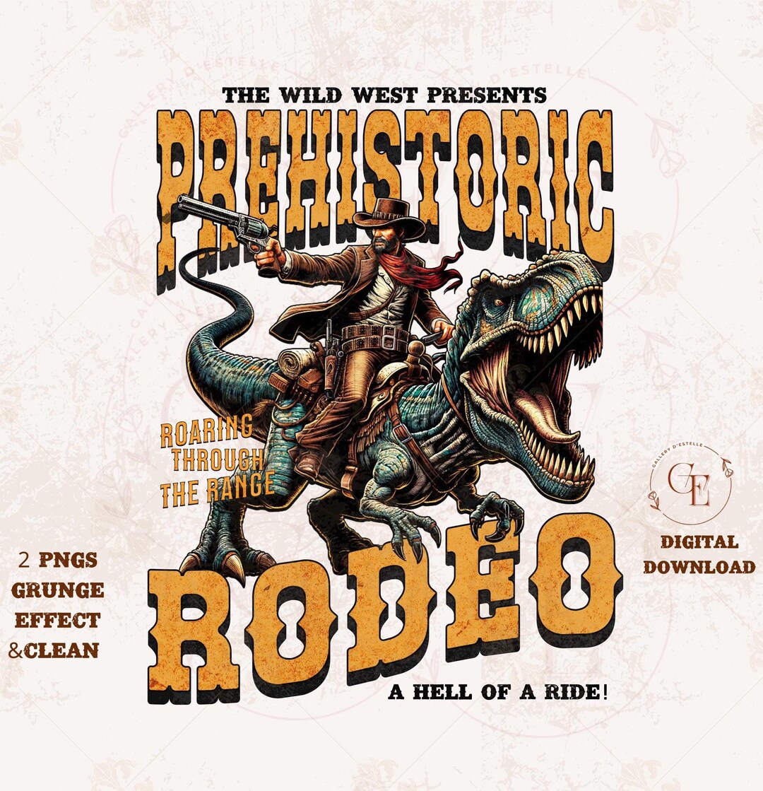 Prehistoric Rodeo PNG | Vintage Wild West Cowboy Riding Dino Country PNG | Retro Western T-rex ...
