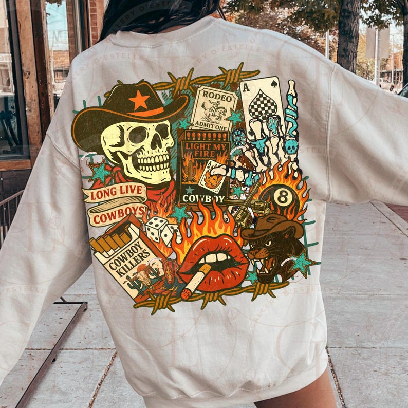 Western Punk Collage PNG, Vintage Cowboy Skeleton Graphic, Edgy Country ...