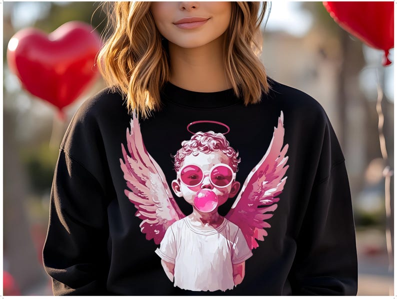 Cool Cupid Blowing Bubble Gum PNG, Fun Retro Pink Cupid Graphic, Trendy ...