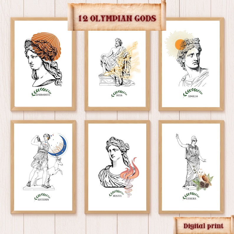 12 Olympian Gods Wall Art Set | Greek Mythology Aesthetic, Hellenic ...
