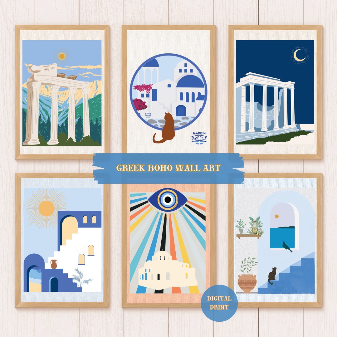 Greek Boho Wall Art | Bundle of 7 Digital Prints, Greek Home Decoration ...