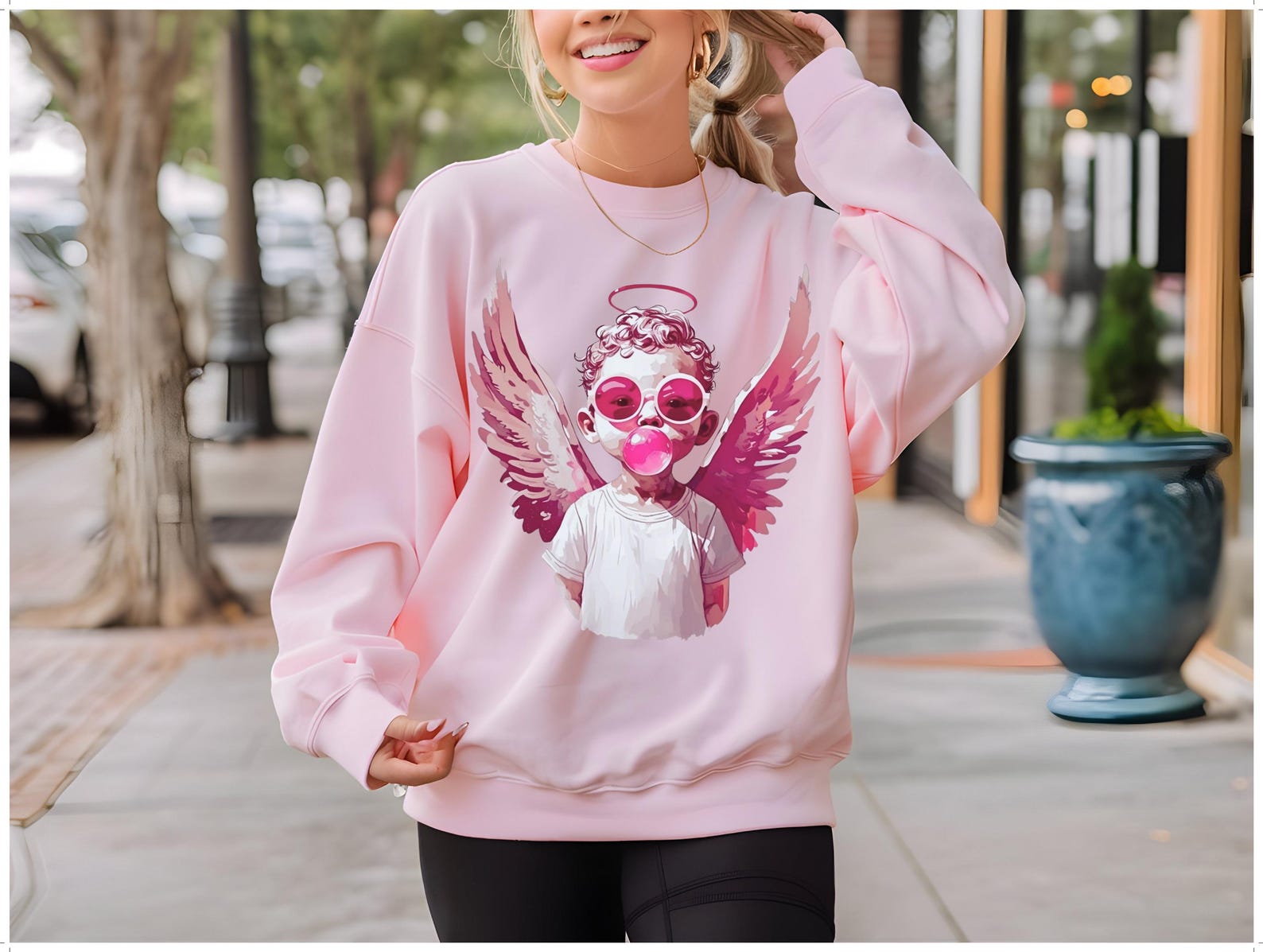 Cool Cupid Blowing Bubble Gum PNG, Fun Retro Pink Cupid Graphic, Trendy ...