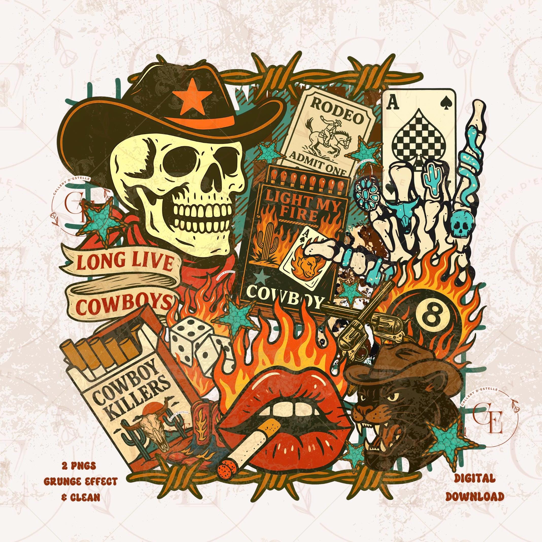 Western Punk Collage PNG, Vintage Cowboy Skeleton Graphic, Edgy Country ...