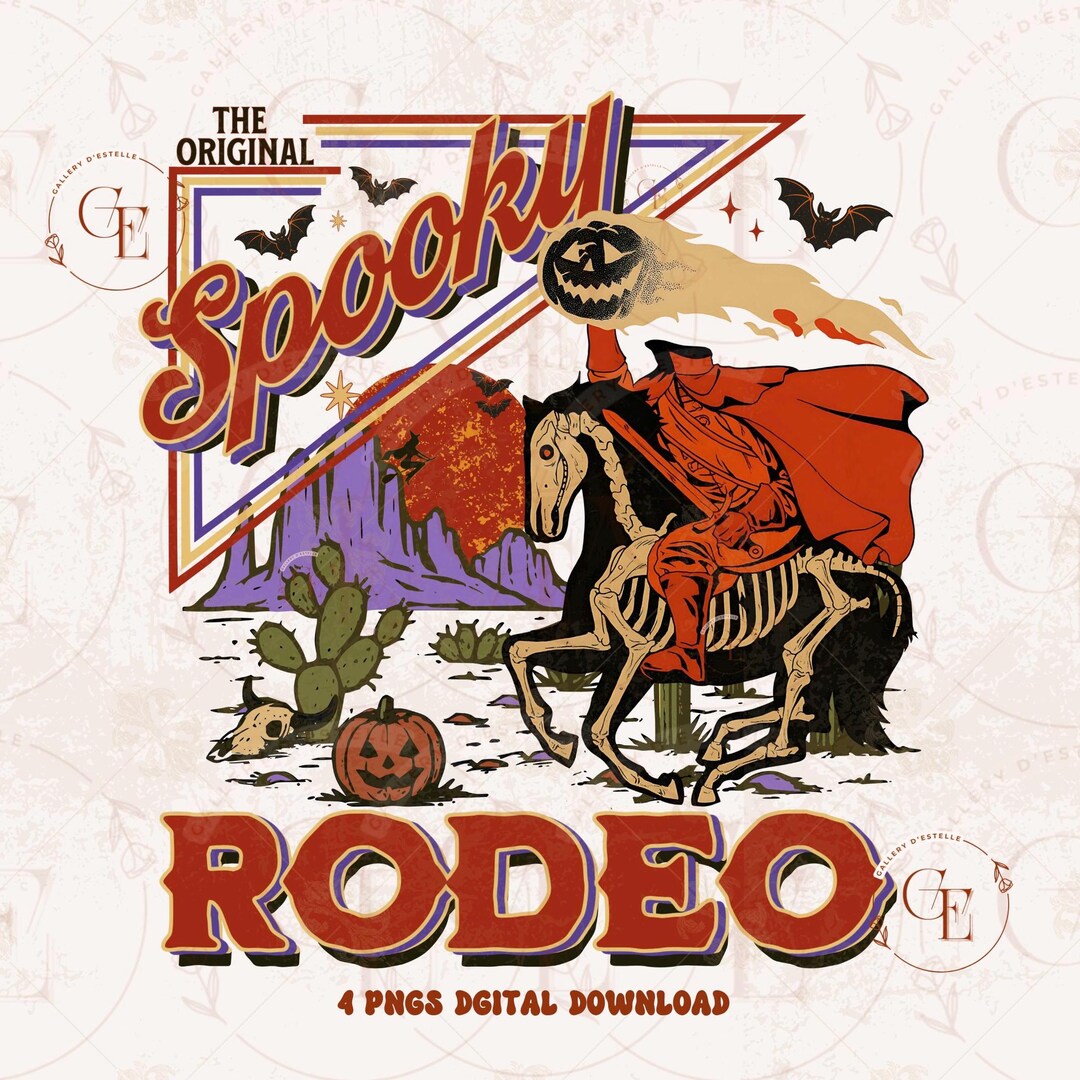 The Original Spooky Rodeo PNG, Retro Halloween Cowboy Skeleton Horse ...