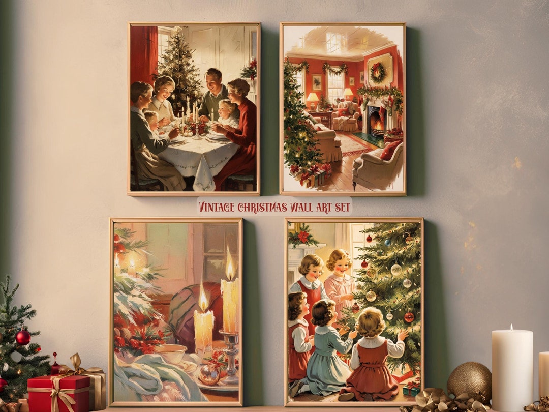 Vintage Classic Christmas Art Set, Timeless Nostalgic Holiday Prints ...