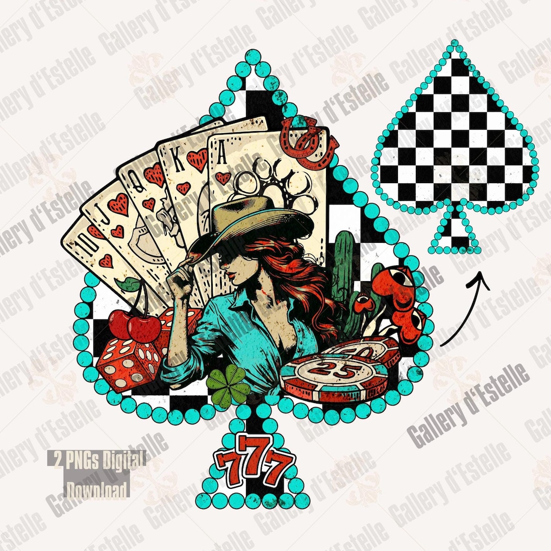 Feeling Lucky Country PNG, Checkered Turquoise Spade Graphic, Retro ...