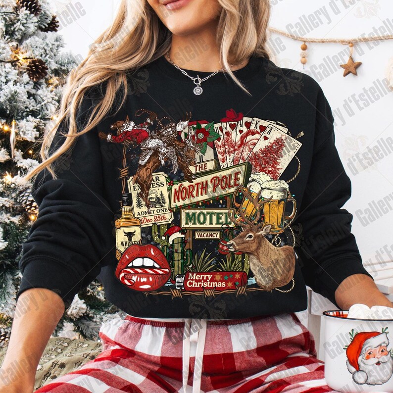 North Pole Motel PNG, Western Christmas Cowboy Holiday Collage, Retro ...