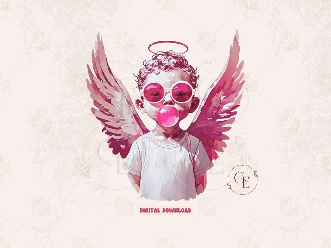 Cool Cupid Blowing Bubble Gum PNG, Fun Retro Pink Cupid Graphic, Trendy ...