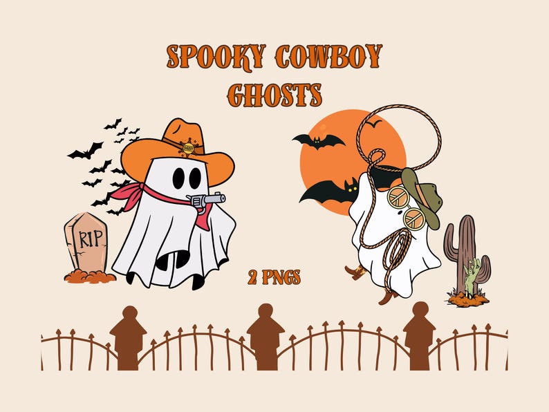 Spooky Cowboy Ghosts PNG Bundle | Halloween Decor Clipart, Stickers ...