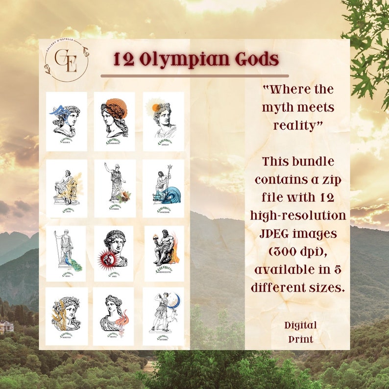 12 Olympian Gods Wall Art Set, Greek Mythology Aesthetic, Hellenic Home ...