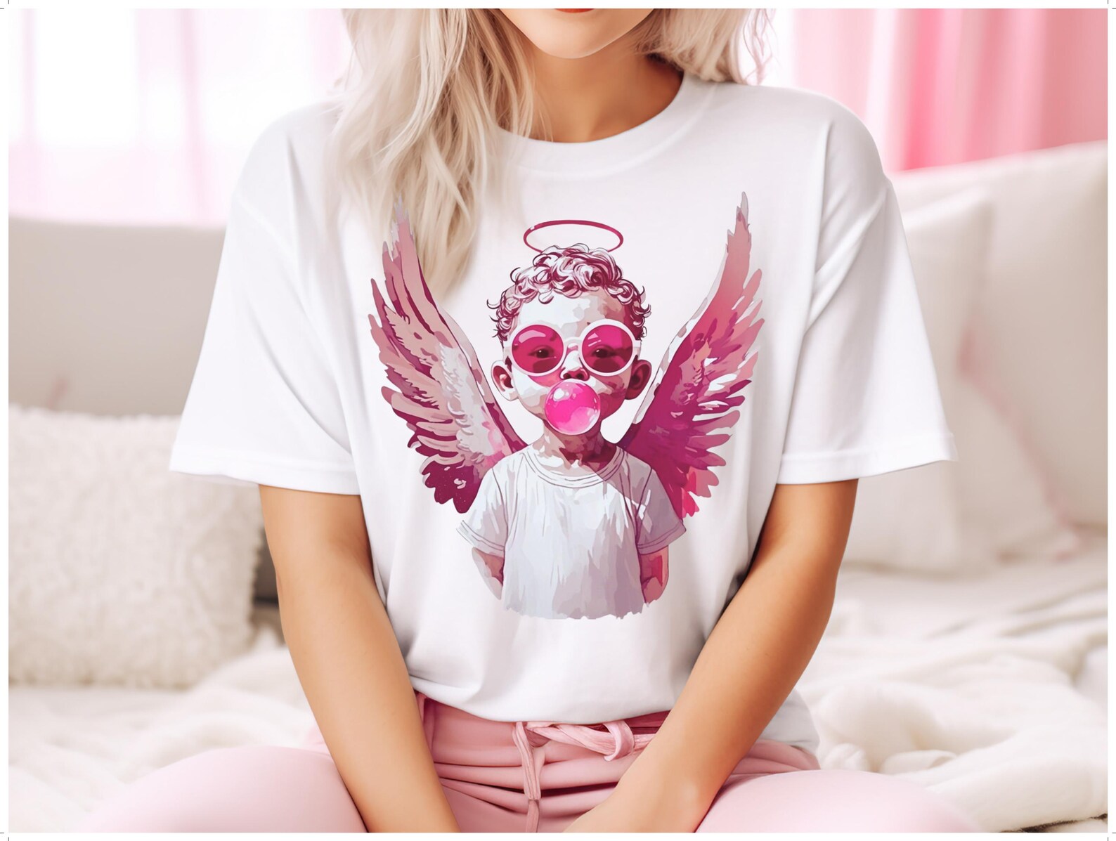 Cool Cupid Blowing Bubble Gum PNG, Fun Retro Pink Cupid Graphic, Trendy ...